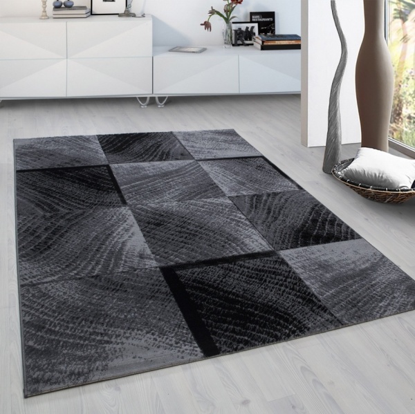 Miami Wave Modern Black Rug for Office, Hallway, Kitchen - carpetsrugs.ie