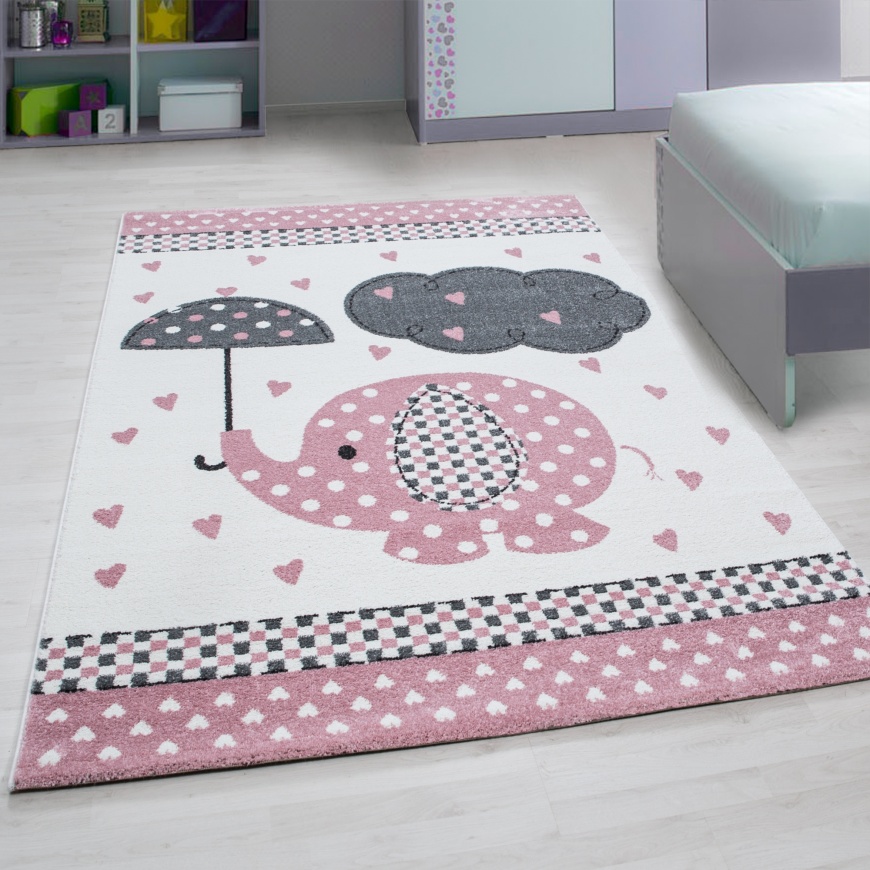 Kids Joy Pink Elephant Rug - carpetsrugs.ie