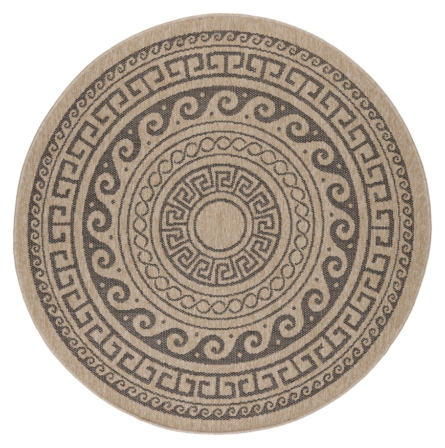 Beige Outdoor Circular Rug with Black Roman Mosaic Style| carpetsrugs ...