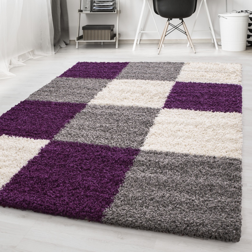 Buy Life Shaggy Checkered Purple Rug Ireland - Checkered Rugs for Any ...