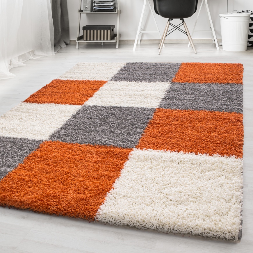 Life Shaggy Checkerd Terracotta Rug - carpetsrugs.ie