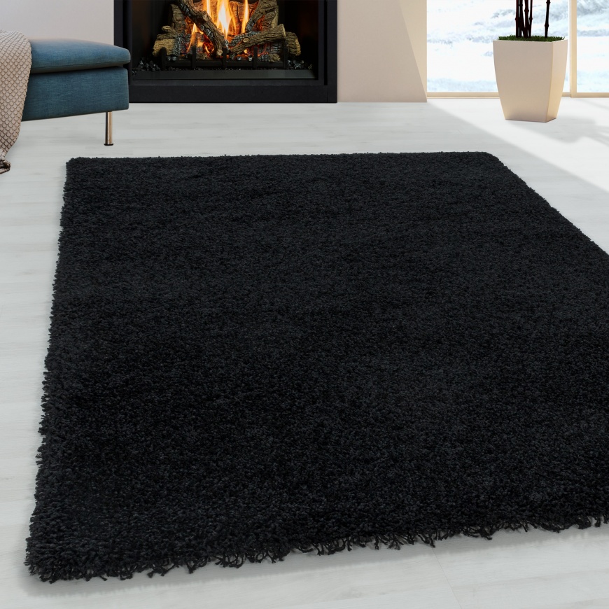 Sydney Shaggy Plain Black Rug - carpetsrugs.ie