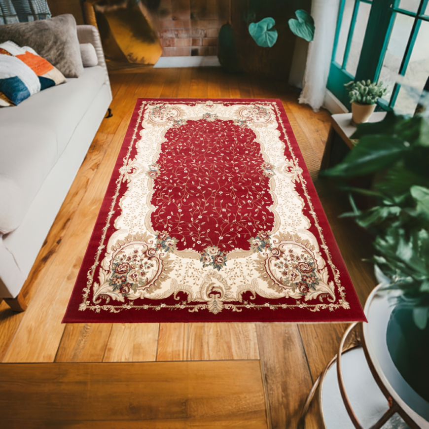 Classic Red Oriental Rug with Floral Border Design | Timeless Décor for ...