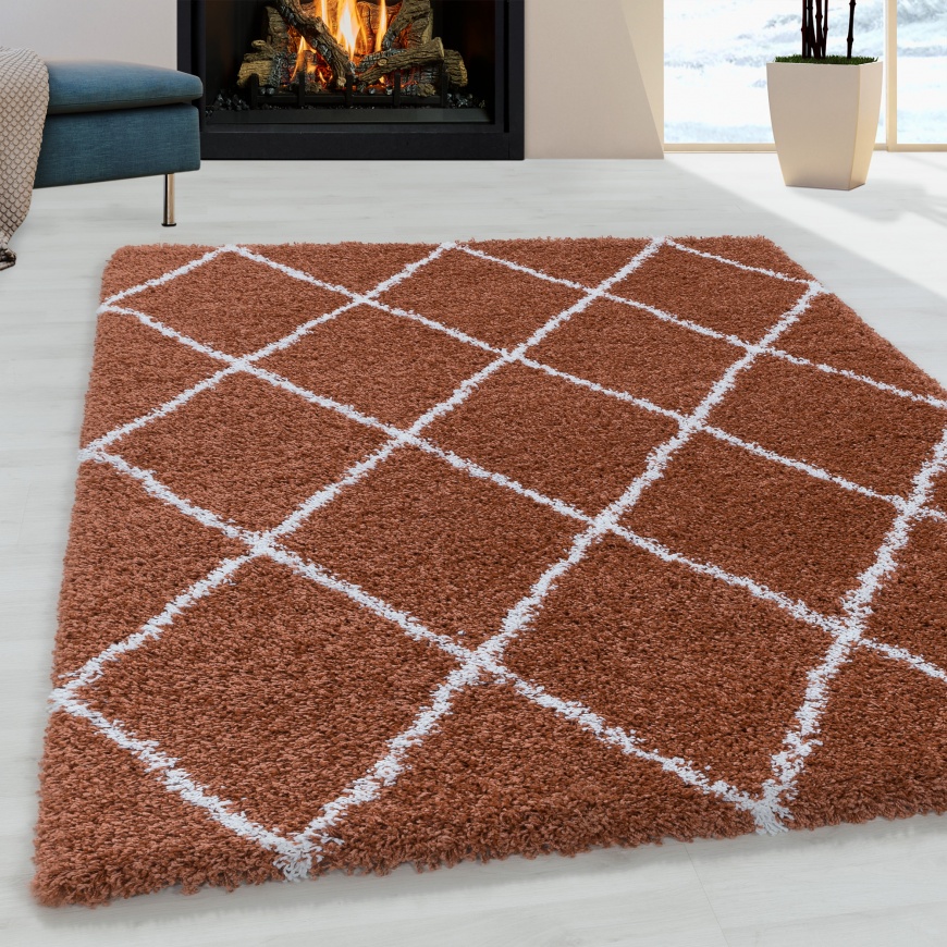 Large Modern Shaggy Rug Terracotta I Hall Runner Terracotta Soft ...