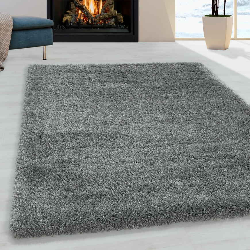 Fluffy Shaggy Plain Light-grey Rug - carpetsrugs.ie