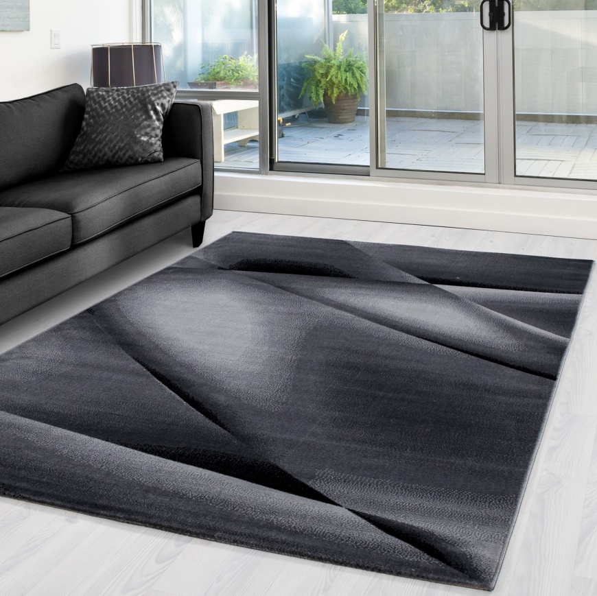 Miami Wave Modern Black Rug for Office, Hallway, Kitchen - carpetsrugs.ie
