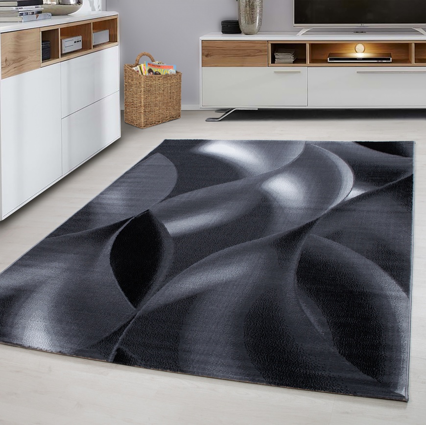 Cara Wave Modern Black Rug - carpetsrugs.ie