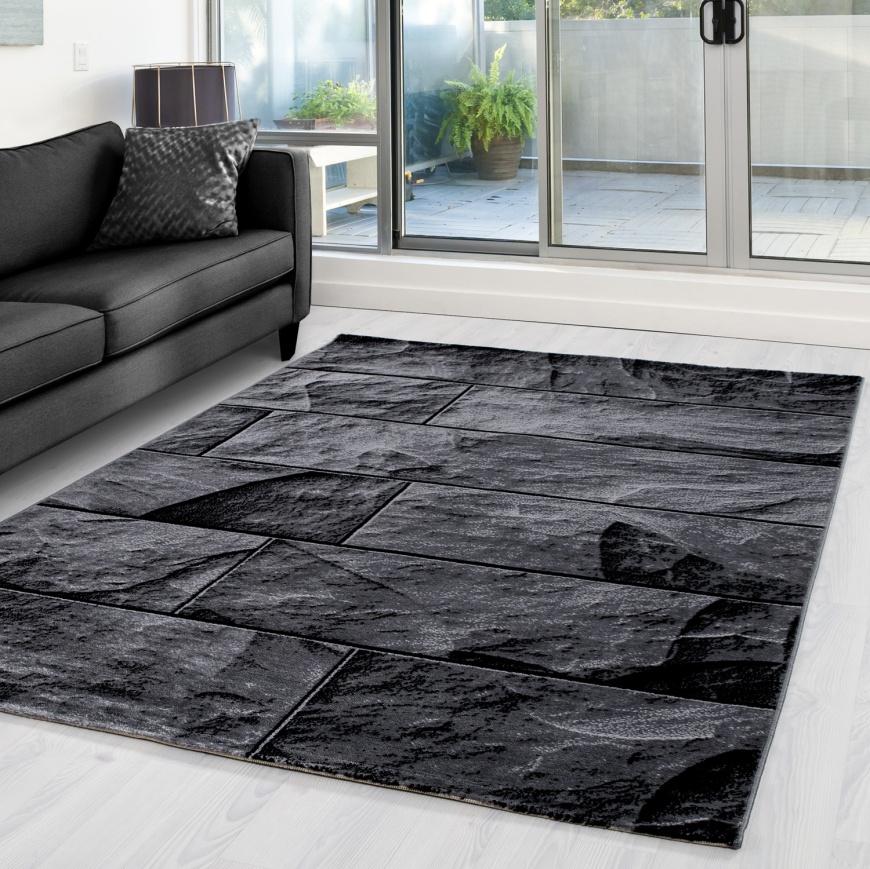 Black Designer Area Rug – Modern Patterned Rug for Stylish Home ...